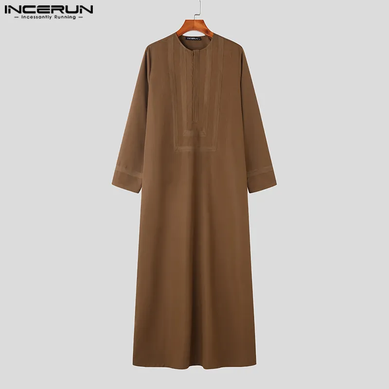 INCERUN 2024 Vintage Islamic Arabic muslim kaftan for Men - Muslim Jubba Thobe with Patchwork, O ...