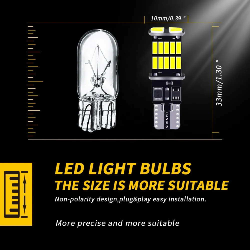 Ultra-Bright T10 W5W Canbus LED Bulbs 2/10 Pack, 12V/24V, 26SMD 7000K ...