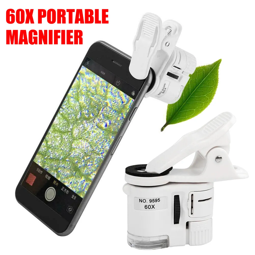 Portable 60X Microscope Magnifier Loupe With Zoom, LED UV Light And ...