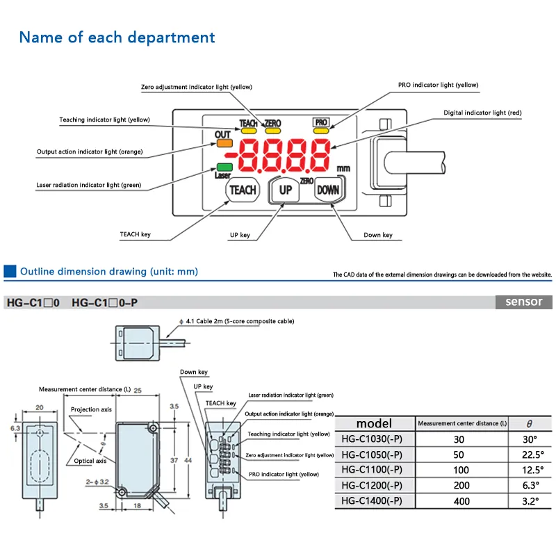 High Precision Laser Displacement Sensor For Industrial Automation: HG C1030, HG C1050, HG C1100 ...