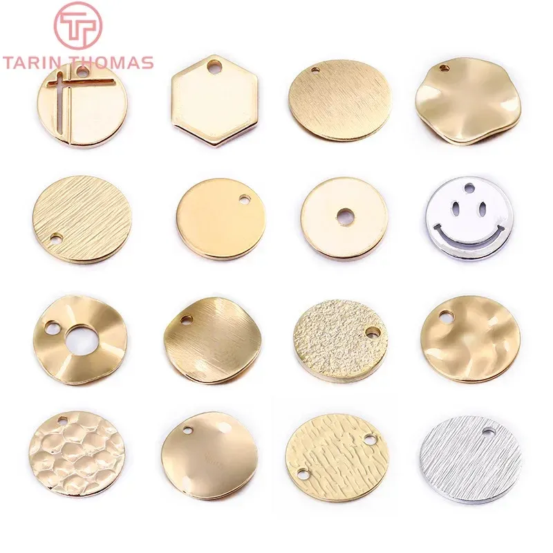 24K Gold Color Plated Brass Round Disk Pendants Charms for DIY Jewelry ...
