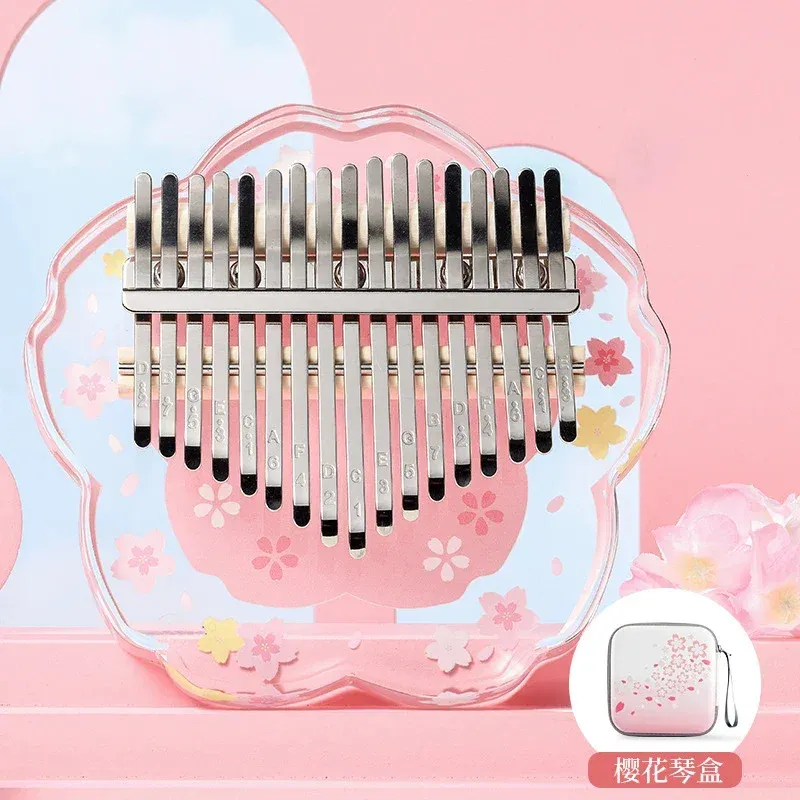 Acrylic Transparent Kalimba Chromatic 17-Tone Cherry Blossom Thumb ...
