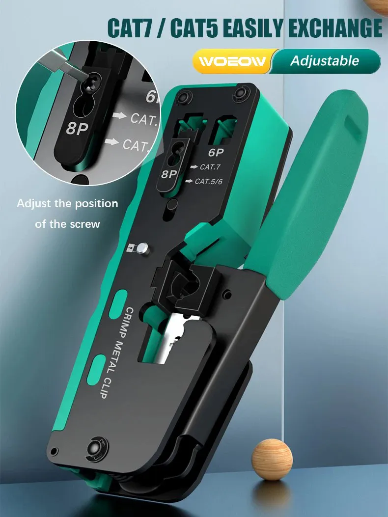 WoeoW RJ45 Crimper Tool with Pass-Through Connectors, Wire Stripper ...