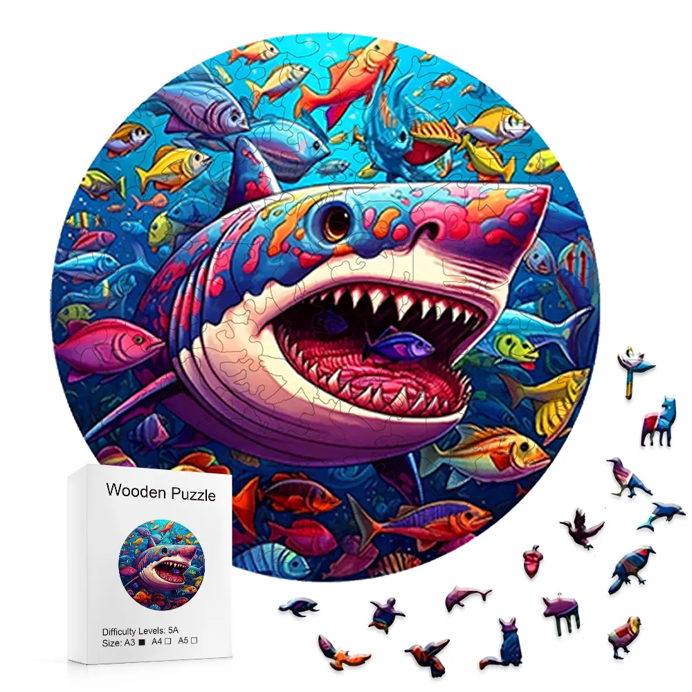 Wood Puzzle: Shark Eating Fish Jigsaw, Special Shaped Animal Design For ...