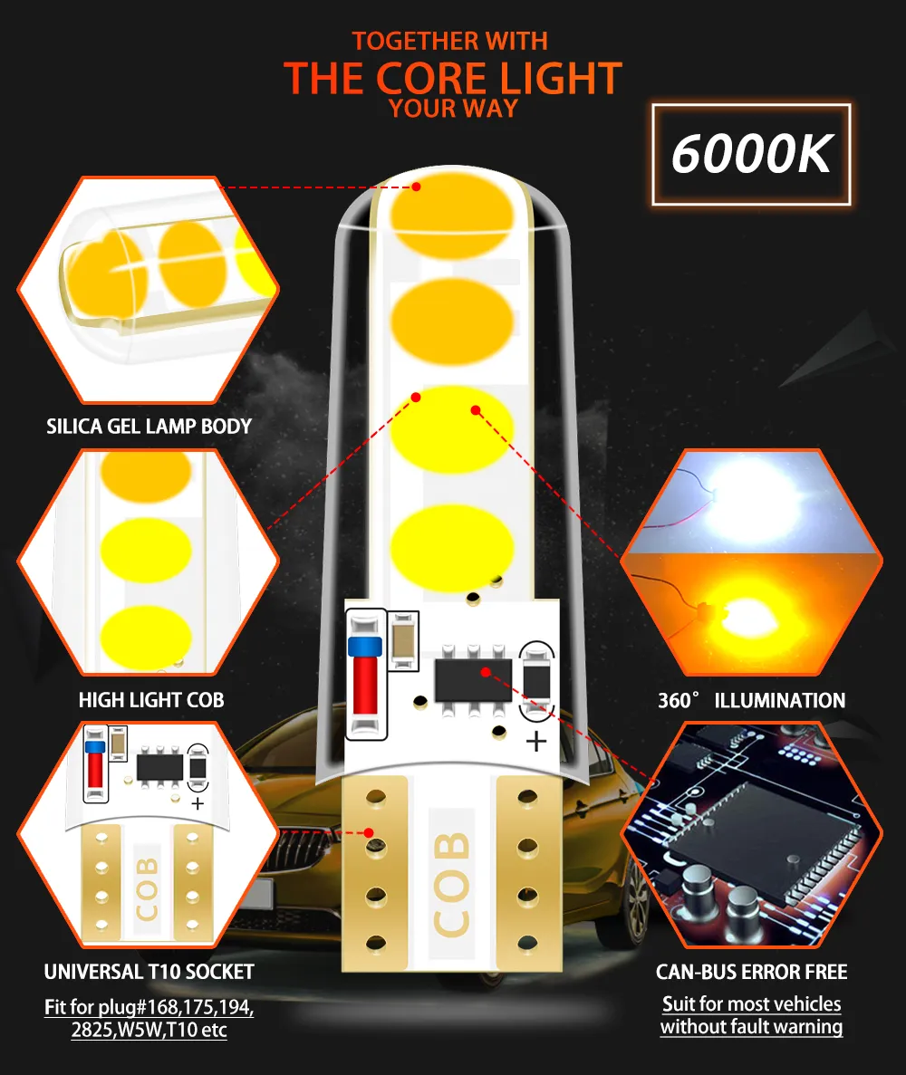 T10 LED Car Clearance Light Bulbs, 2-Pack, W5W T10 Strobe Flashing ...