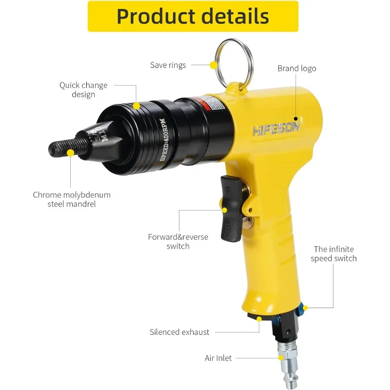 Pneumatic Rivet Nut Gun With Self Locking Heads, Quick Change Mandrels ...