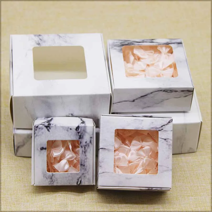 10-Piece Multi-Size Kraft Paper Marble Gift Boxes with Windows ...