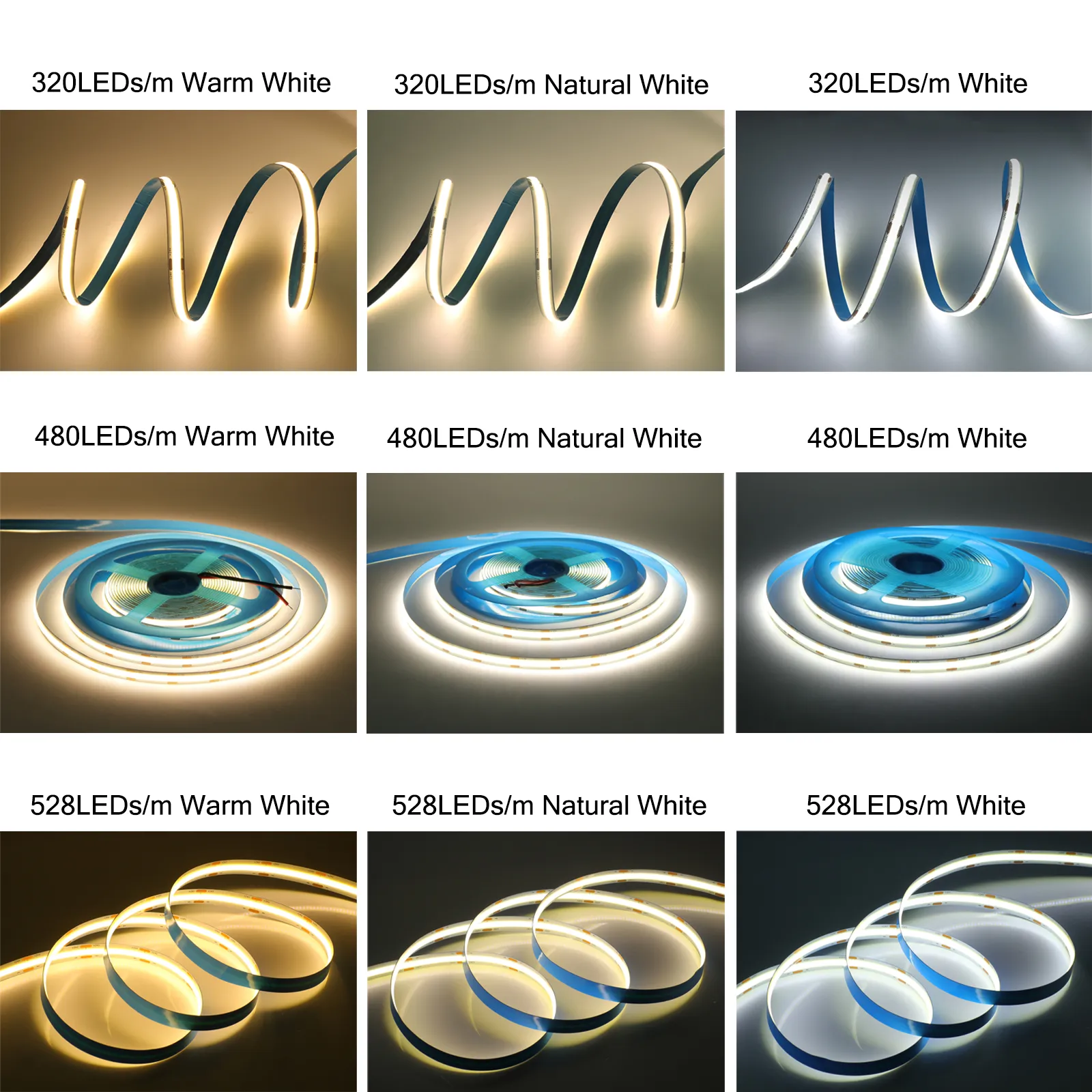 8mm COB LED Strip 320-528 LEDs/m Soft Flexible DC12V/24V Linear Light ...