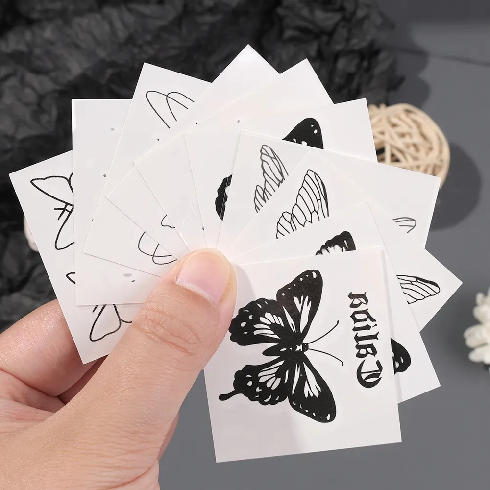 10 Sheet 3D Black Butterfly Tattoo Stickers Disposable Waterproof ...