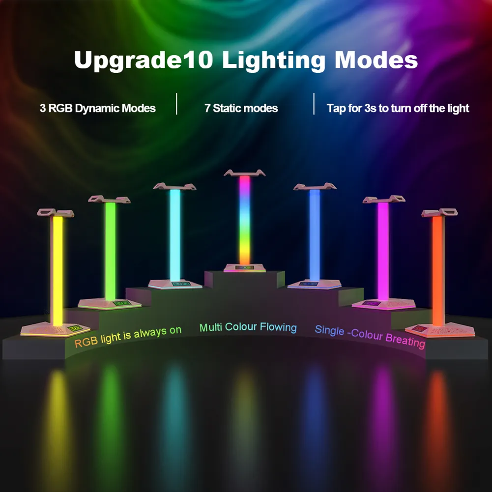 LED Gaming Headset Stand With USB Ports: Headphone Holder For Desk ...
