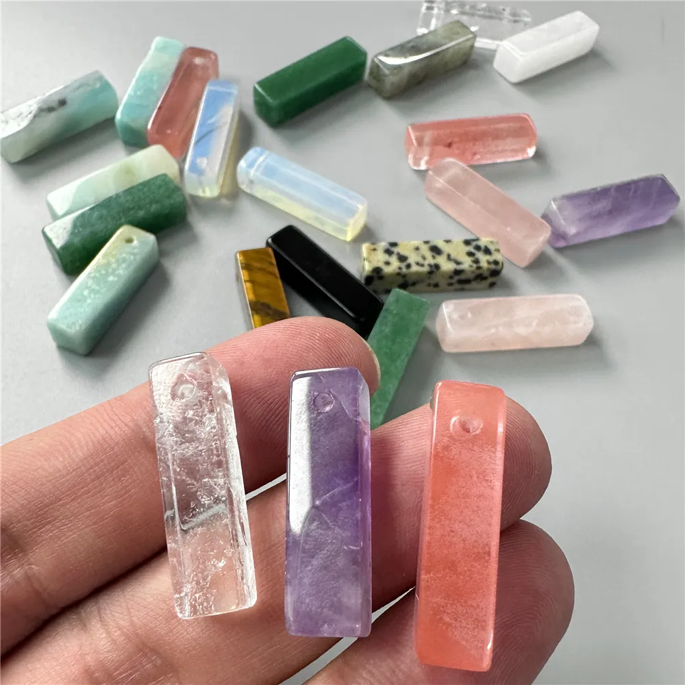 6x6x21mm Natural Gemstone Pendant Rectangle Amazonite Rose Quartzs ...