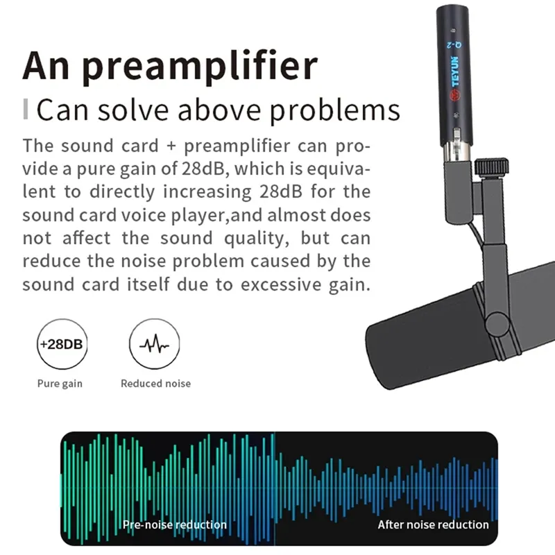 TEYUN Q2 Dynamic amplification microphone with 28Db...