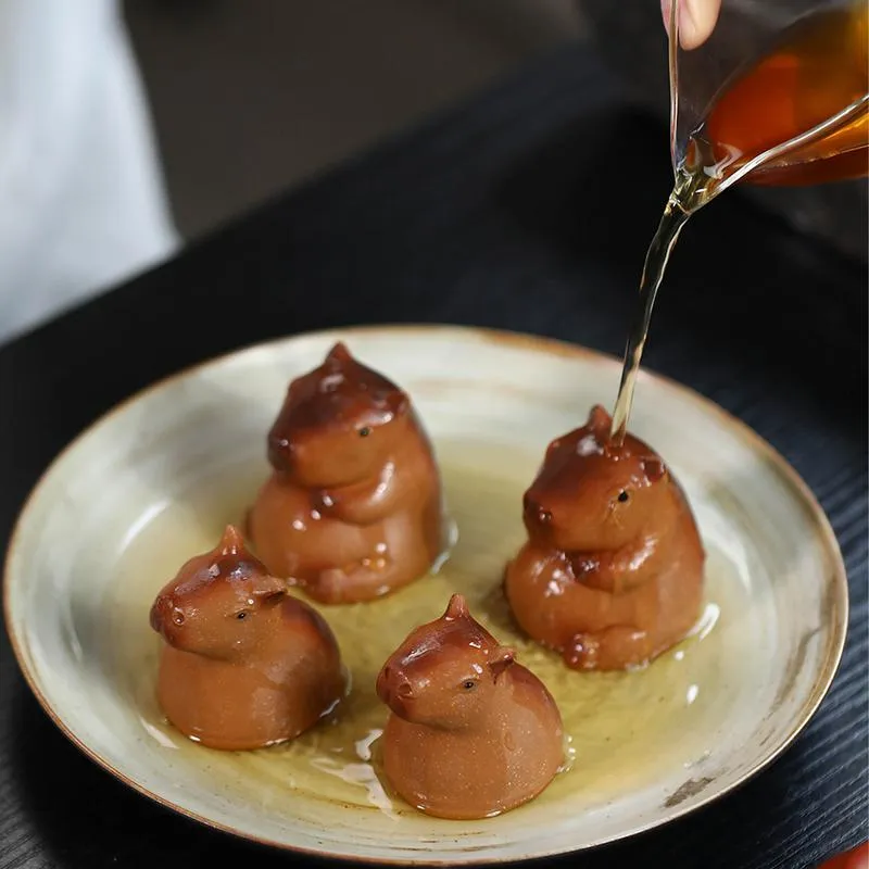 Purple Clay Capybara Tea Pet, Handmade Figurine Water Tray Accessory ...