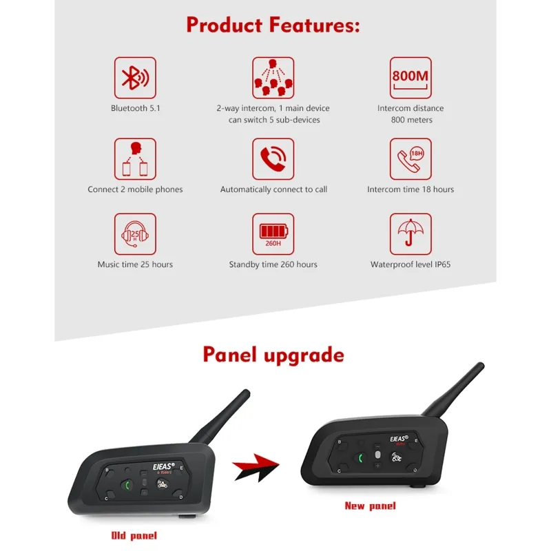 Motorcycle Helmet Bluetooth Headset For Motorcycle Intercom, Long Range ...
