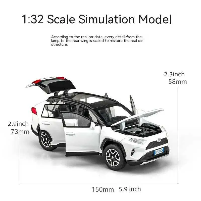 Diecast Model Cars 1 32 Diecast RAV4 Car Model Lights Sound Steering ...
