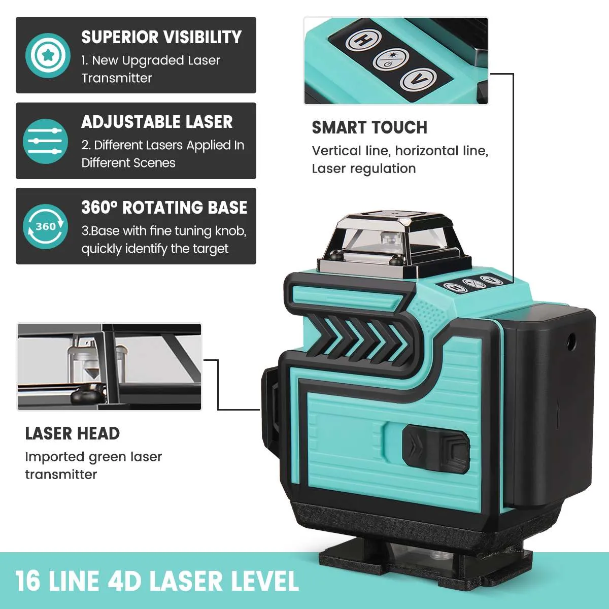 Precision 4D Self Leveling Laser Level: 12/16 Line 360° Horizontal ...