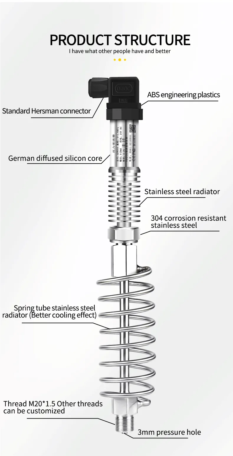 High Temperature Pressure Transmitter: 0 60MPa To 4 20mA/0 10V/RS485 ...