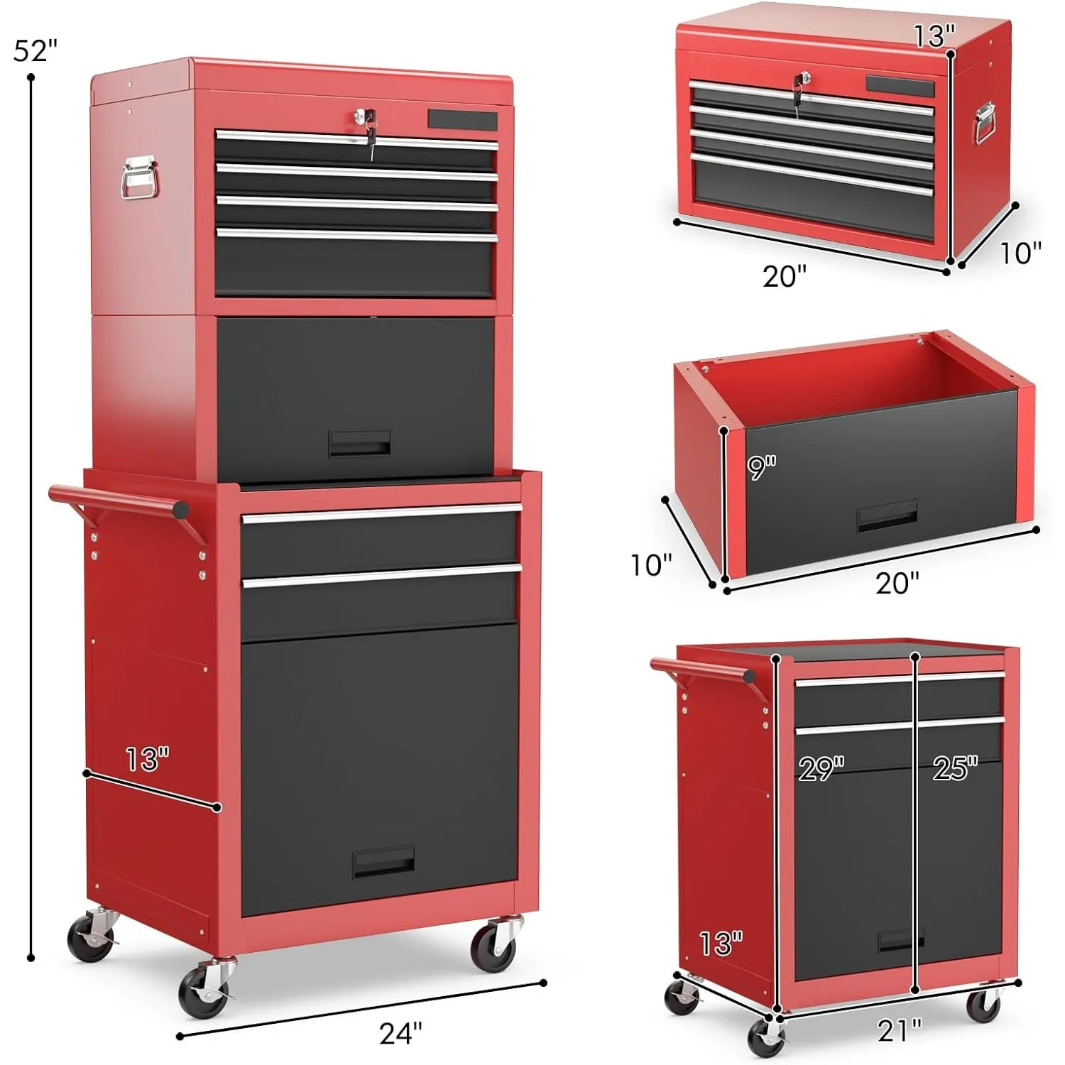 Goplus 6 Drawer Rolling Tool Chest 3 In 1 Box Organizer W/Auto Locking ...