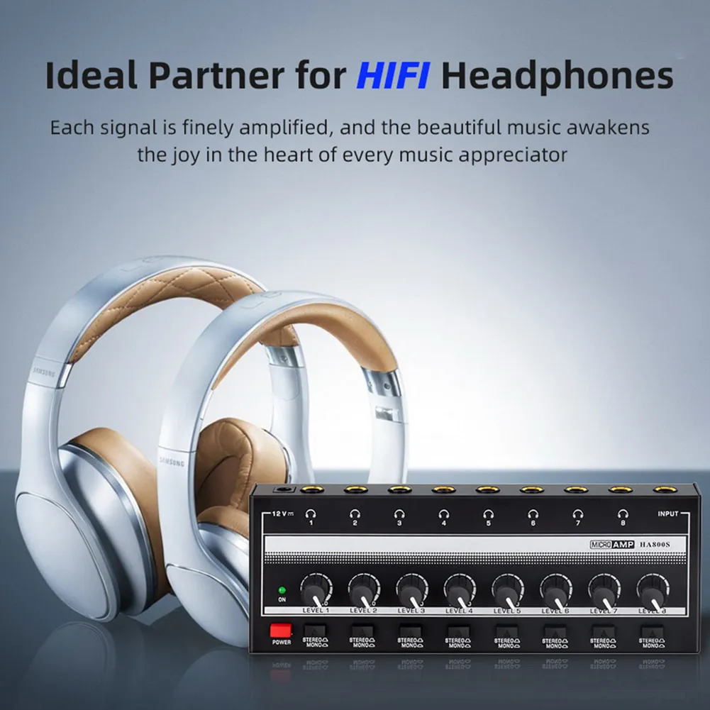 8-Channel Stereo Headphone Amplifier - Mini Earphone Splitter for Music ...
