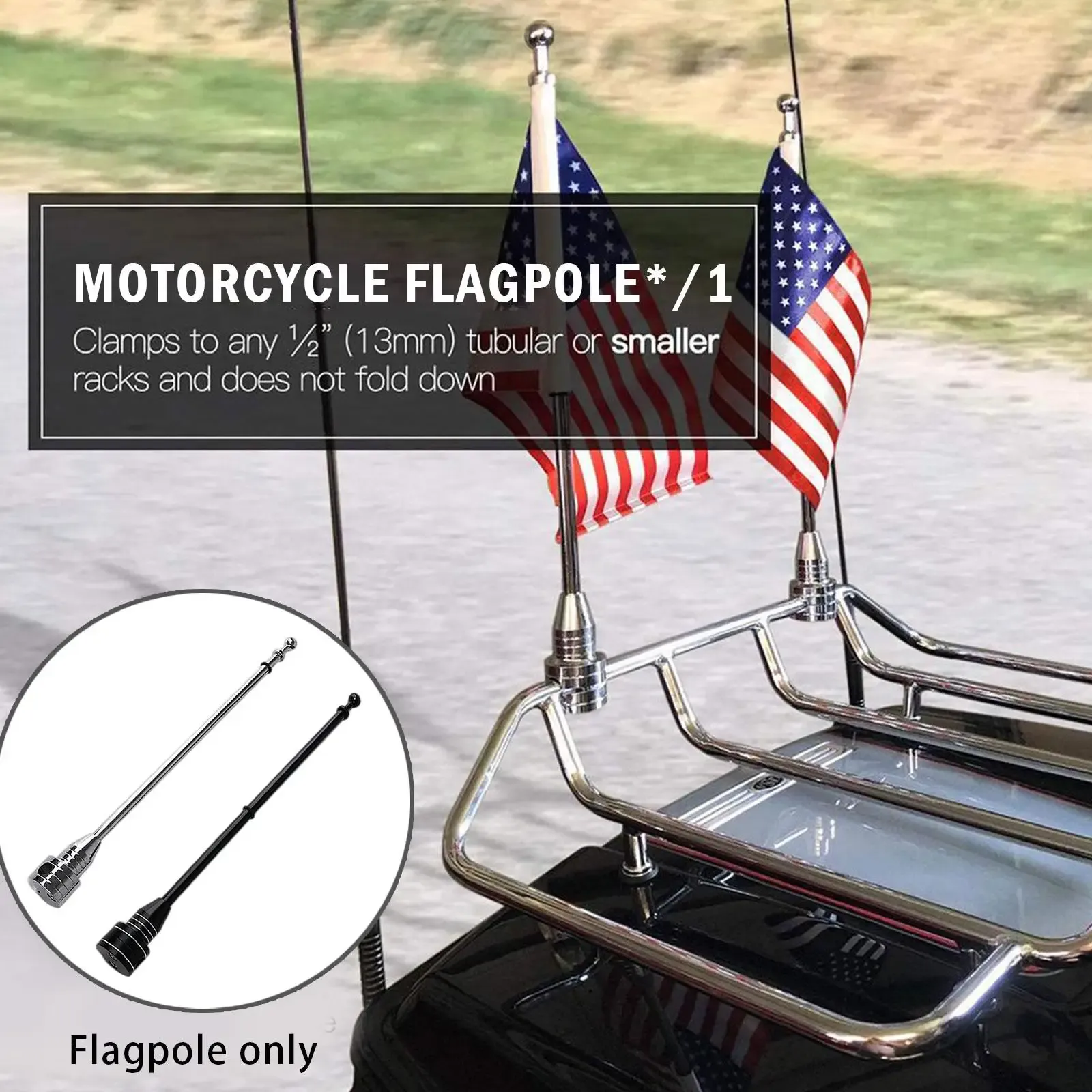 Harley Side Bag Flag Pole and Mounting Bracket: Adjustable Black ...