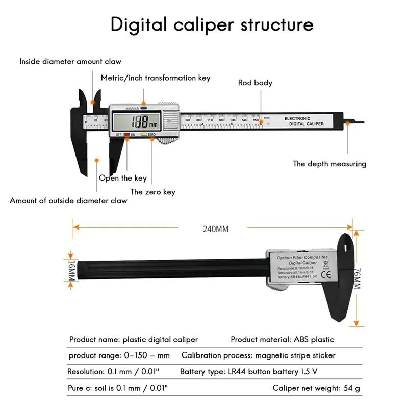 Digital Vernier vernier caliper - Plastic Electronic Gauge Instrument ...