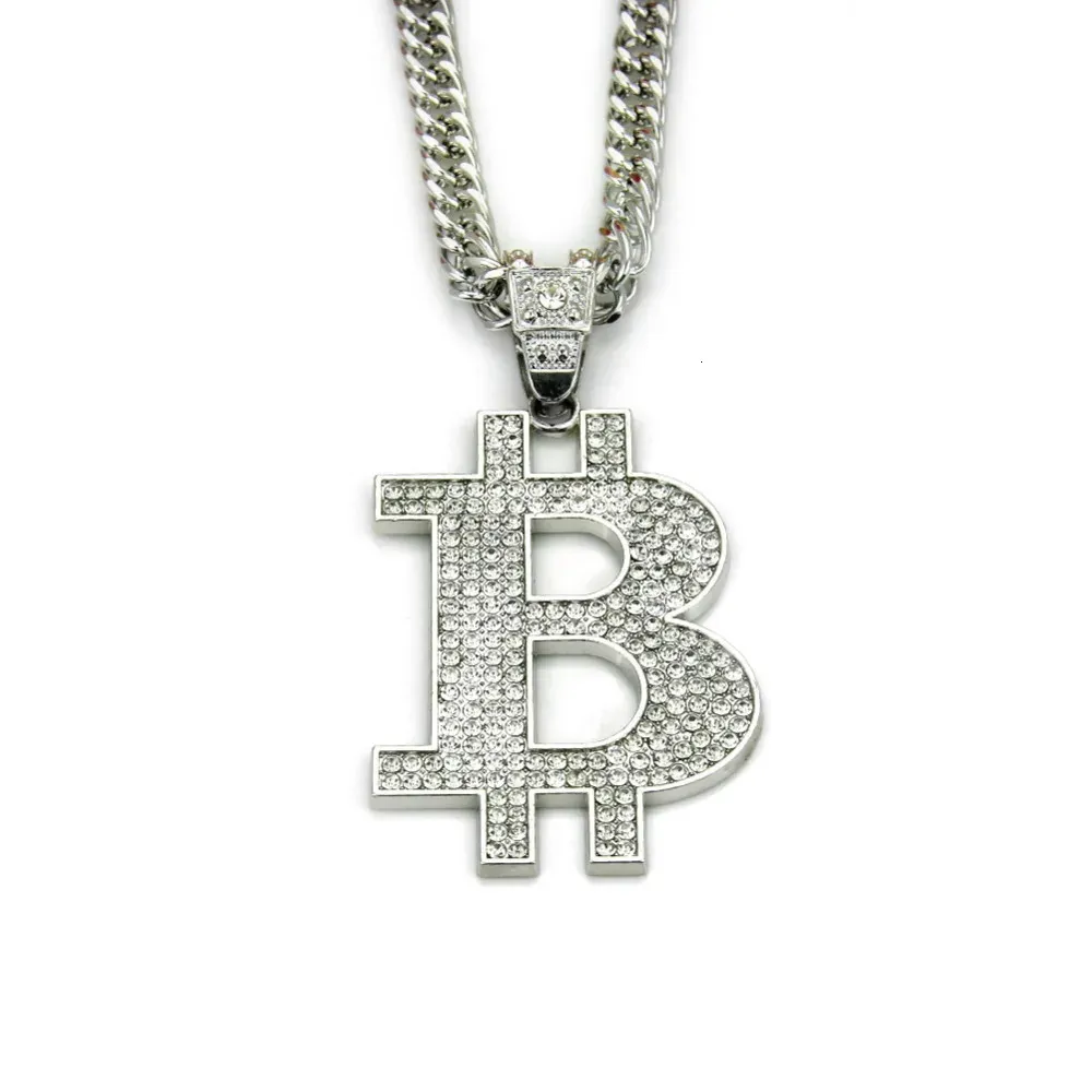 Hip Hop Rhinestone Paved Bling Iced Out Bitcoin Pendant Necklace for ...