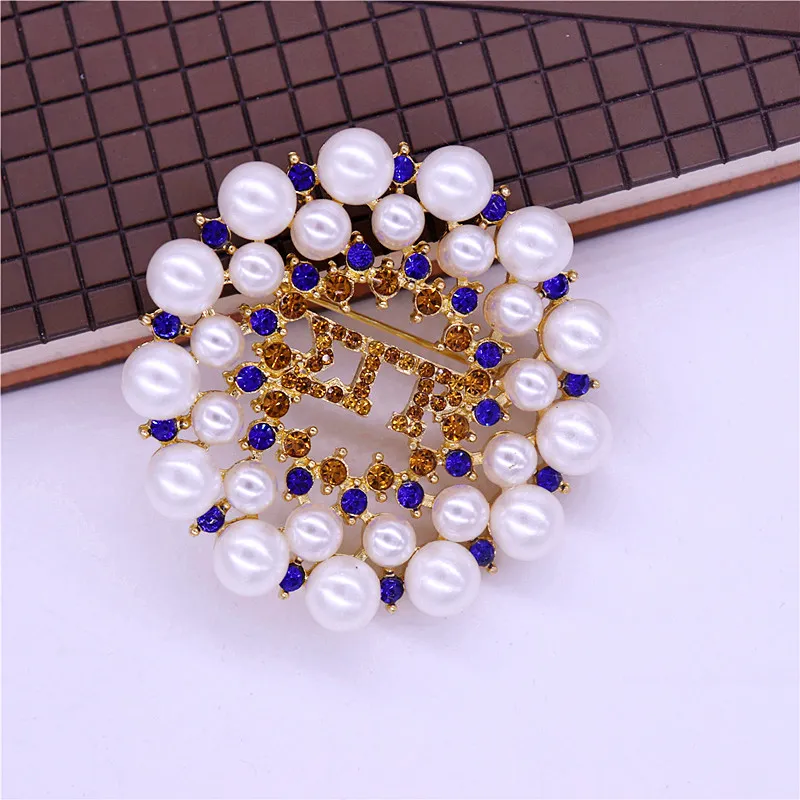 Brooches And Pins Elegant Metal Crest Pin With Faux Pearl Accents Blue ...