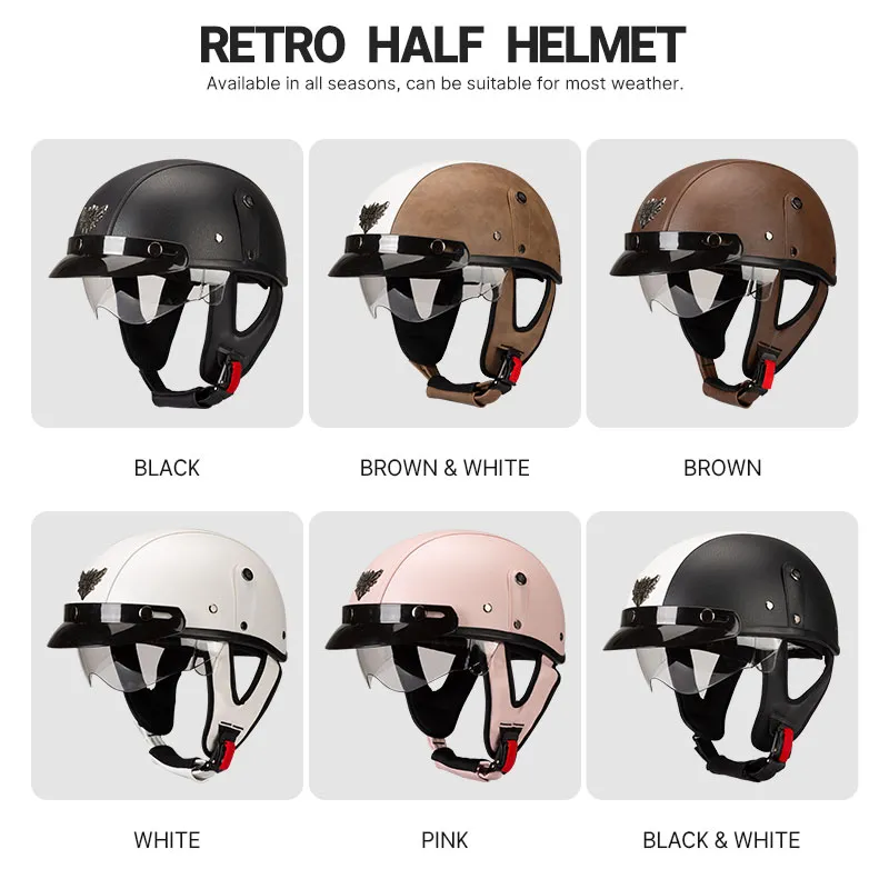 Vintage Retro Open Face Motorcycle Helmet, DOT Certified Half Helmets ...