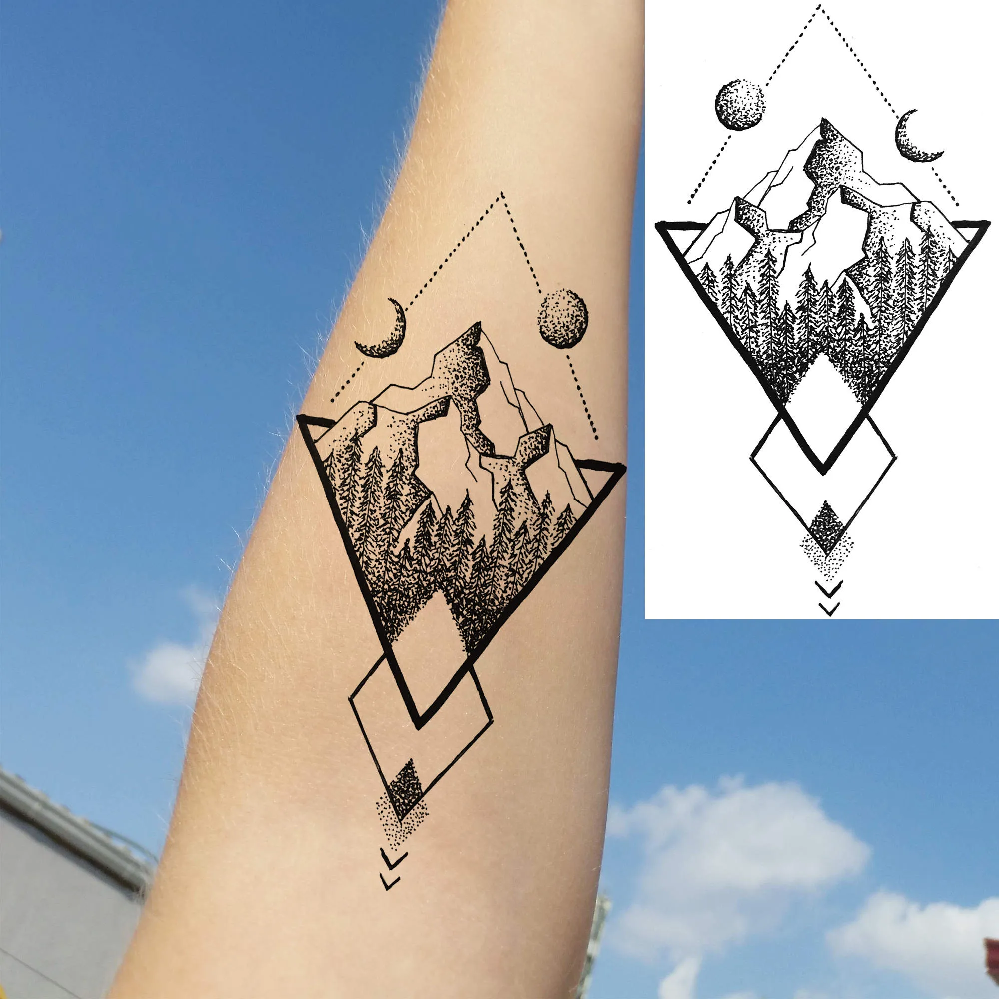geometric pine tree tattoo