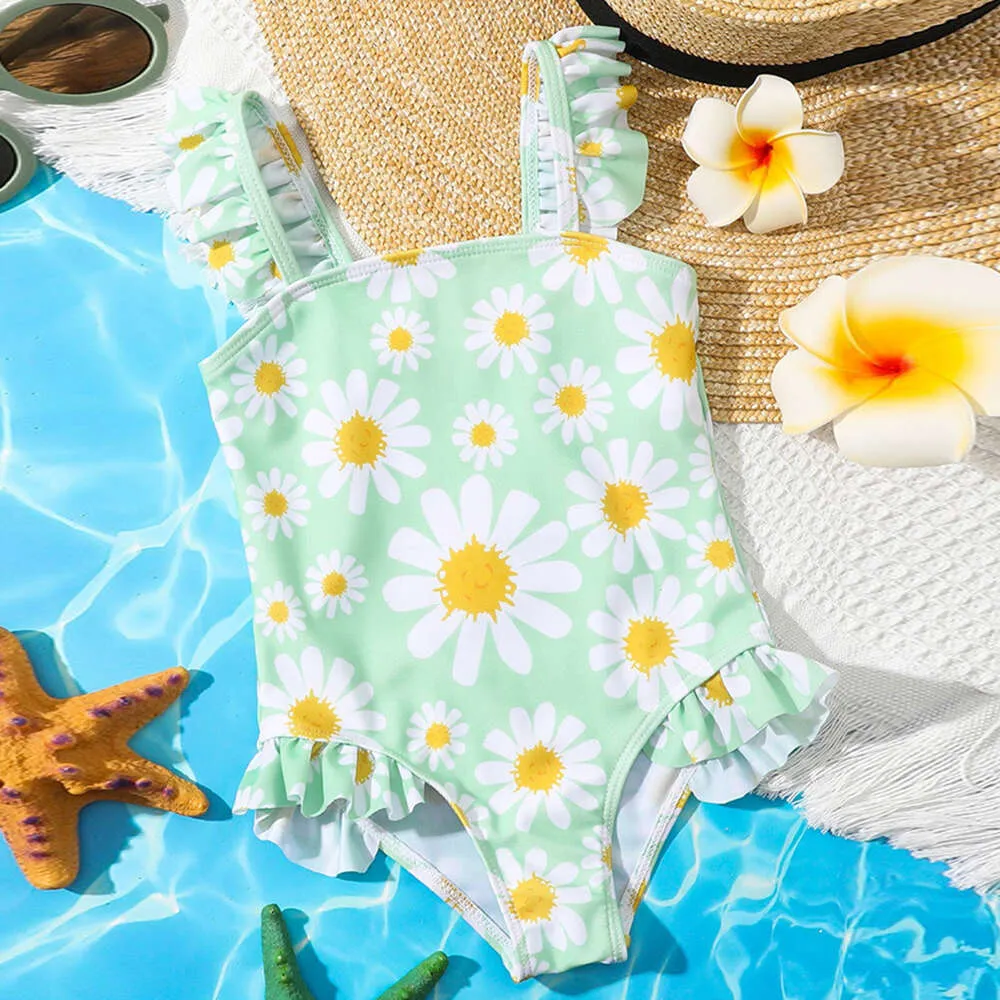 DHgate.com:2024 Toddler Girls Floral Swimsuit, One-Piece Swimwear for ...