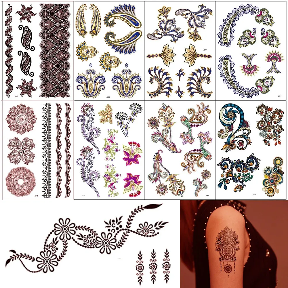 DHgate.com:Brown Lace Henna Tattoo Stickers - 20 Multicolor Mehndi ...
