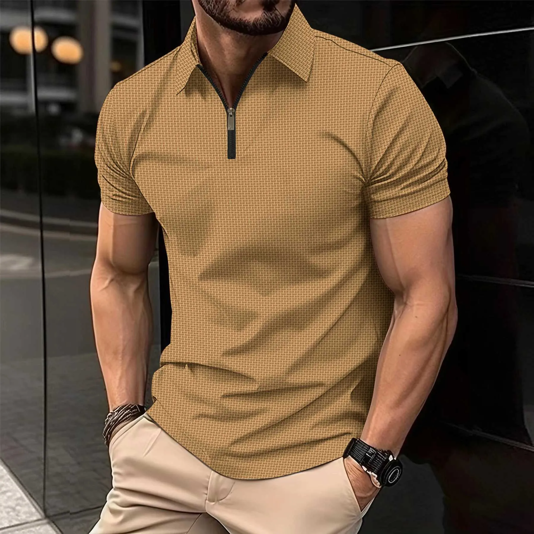 Men's Ice Silk Elastic Polo Shirt Short Sleeved Breathable Casual ...