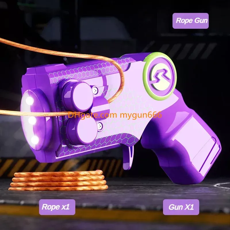 Rope Toy Gun Cowboy Rope Launcher Rubber Band With Light, Fidget Toy ...