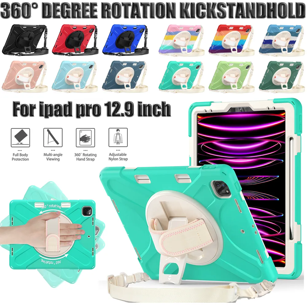360 Rotating Hand Strap Tablet Case for iPad Pro 12.9 inch 3rd to 6th ...