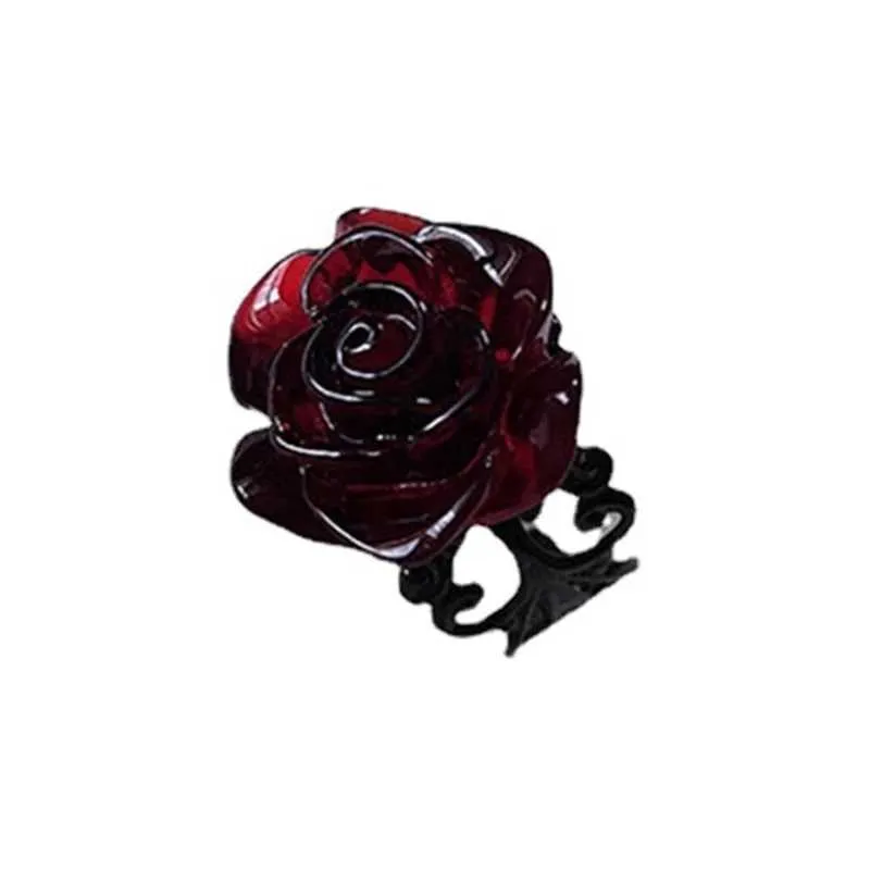Punk Gothic Red Rose Gothic Couple Rings Adjustable Hollow Rings For ...