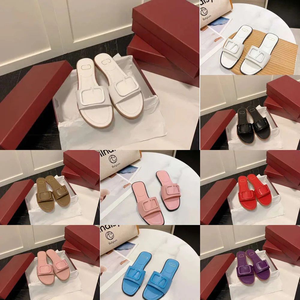 Flat Heel Leather Mule Slide Luxury Sandal Designer Slipper Vlogo Brand ...