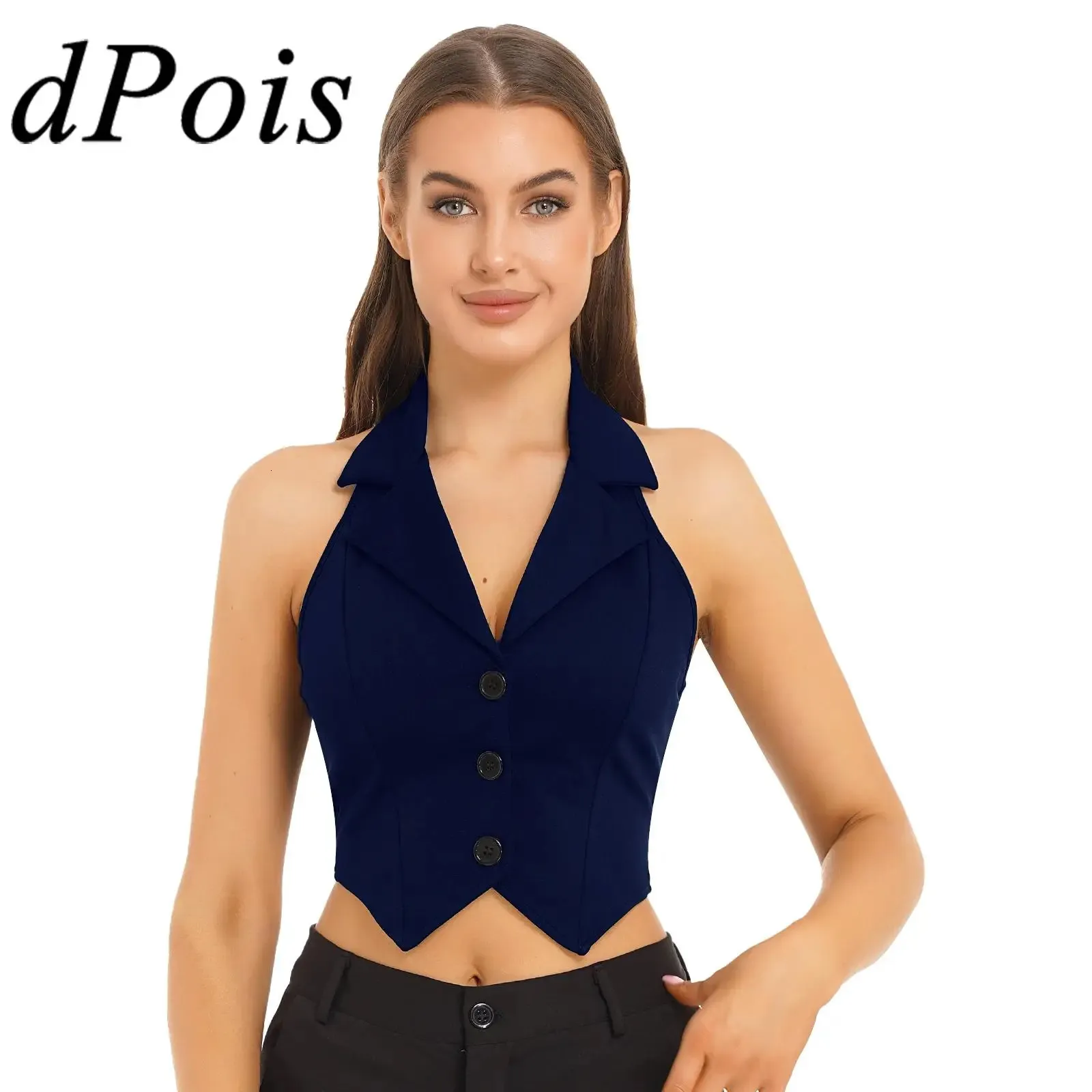 Womens Halter Neck VNeck Crop Tops Waistcoat Vests for Business Office ...