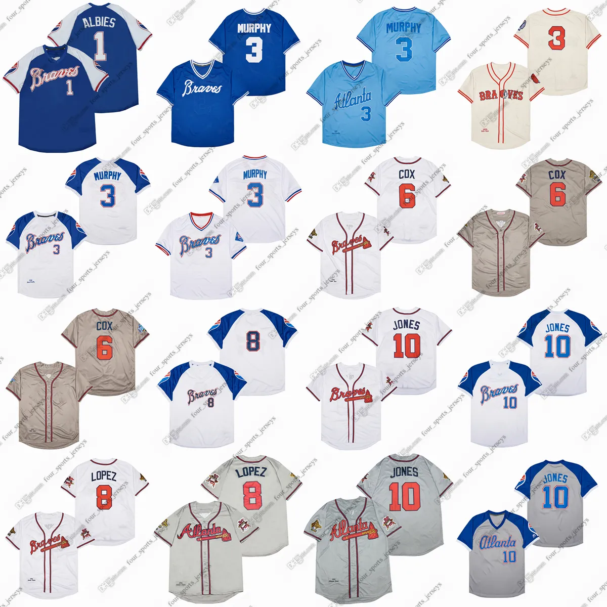 3 Dale Murphy Throwback Baseball Jerseys Bobby Cox Javy Lopez Chipper Jones Ronald Acuna Jr ...