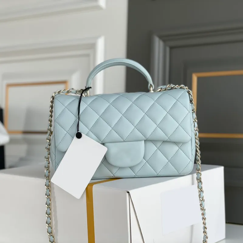 Luxury Mini Classic Light Blue Handbag With Mirror, Quality Shoulder ...
