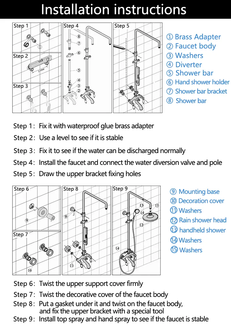 YANKSMART Gold Polished Wall Mounted Bathroom Shower Faucet Set with ...