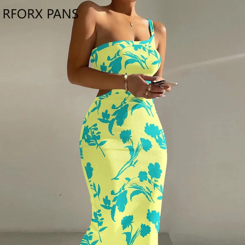 Women's Elegant All Over Print One Shoulder Spaghetti Strap Knitting ...