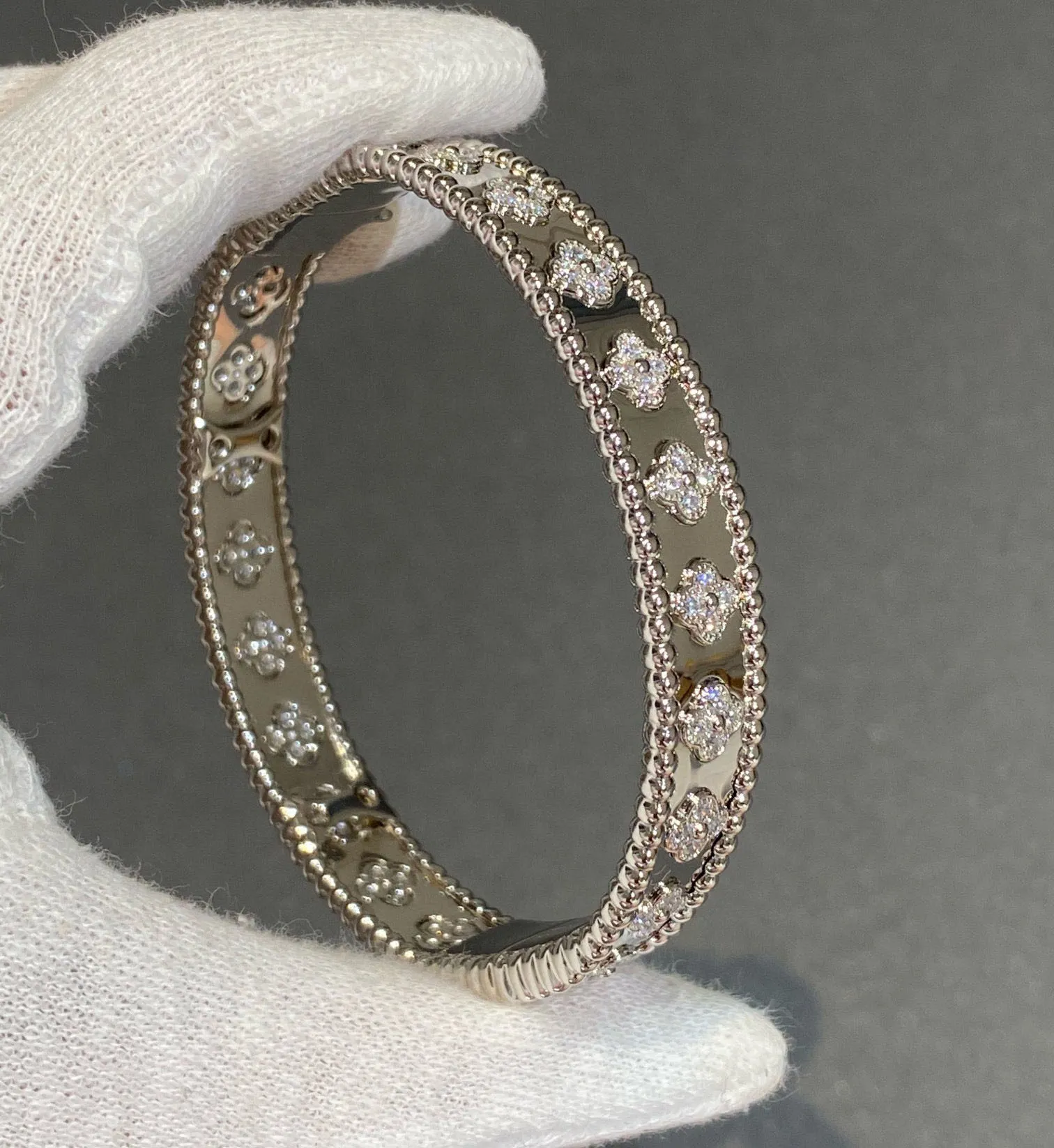 Luxury Charm Bangle With Diamond, Three Colors Plated, Flower Shape Stamp, Good Clasp - PS3743B ...