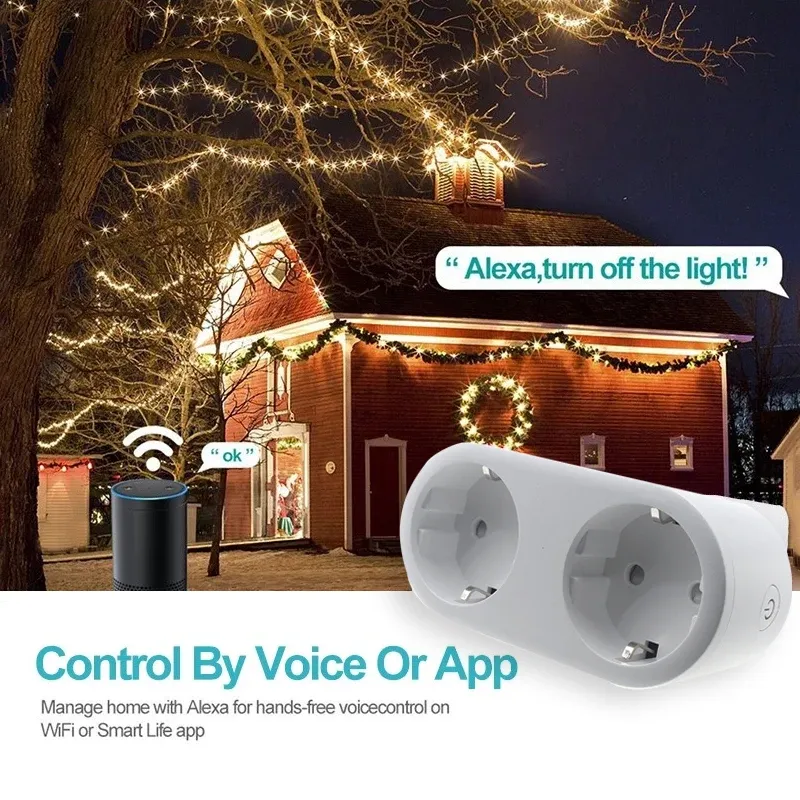 DHgate.com:16A Tuya Smart Outlet WiFi Dual Plug EU 2 In 1 Socket Switch ...