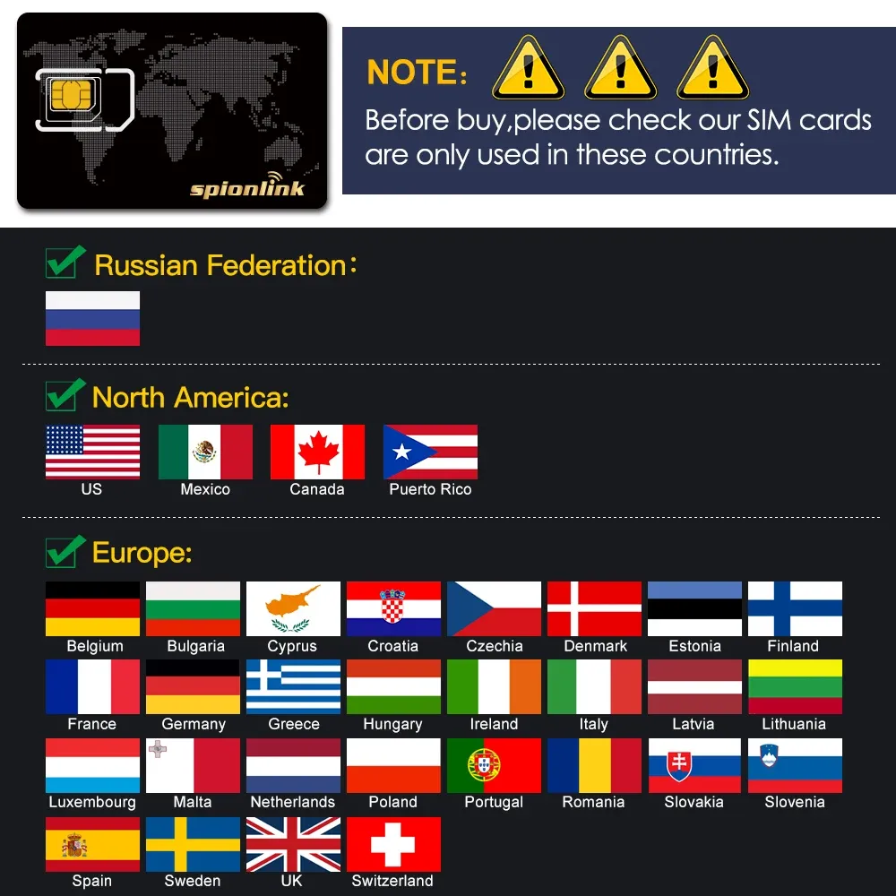 SpionLink SIM Card for Micodus GPS Trackers mv710/720/730/740/33/500 ...