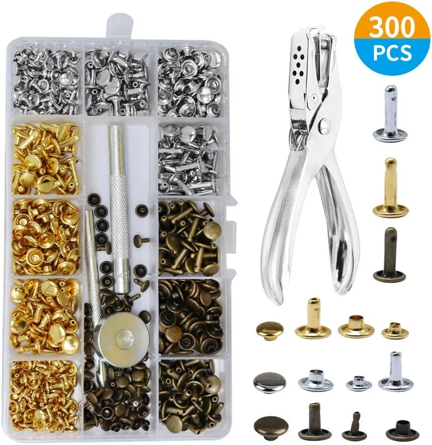 Metal Double Cap Rivets: Round Studs For DIY Leather Craft, Bags, Belts ...