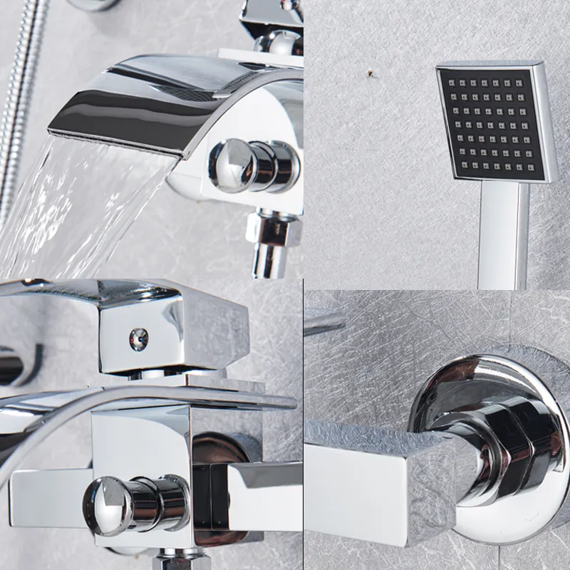 Waterfall Shower Faucet Set: Wall-Mounted Gold Bathroom Mixer for Tub ...