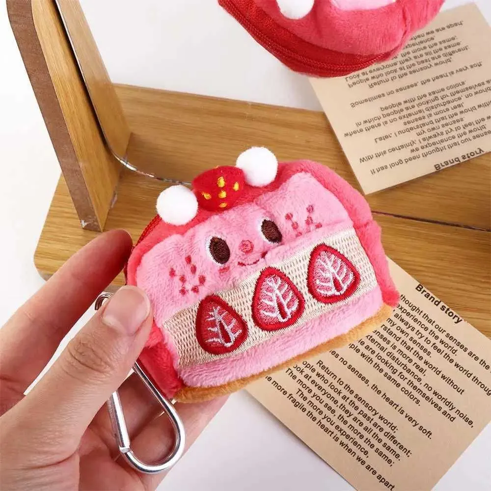 Mini Plush Strawberry Cake Coin Wallet With Earphone Box And Zipper Money Cute Makeup Bags Cute ...