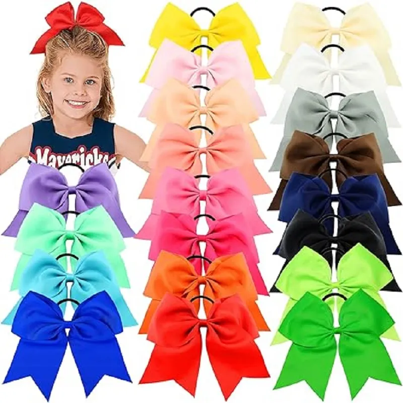 20 Pack Jumbo Cheer Hair Bows Wholesale With Ponytail Holder 8 Inch ...