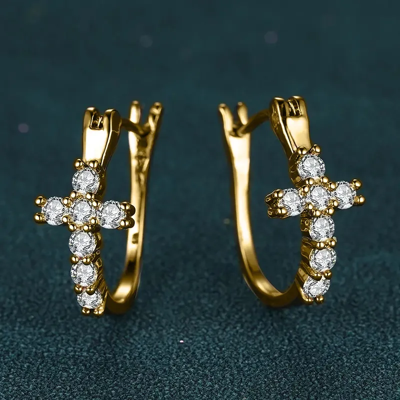 Crystal Diamond Cross Hoop Earrings: Gold Sterling Silver Filled, Iced ...