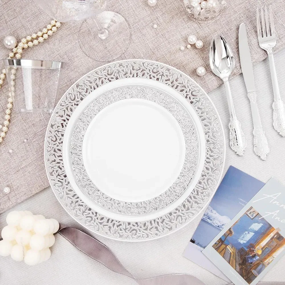 DHgate.com:210PCS Silver Plastic Dinnerware Set for Fancy Disposable ...